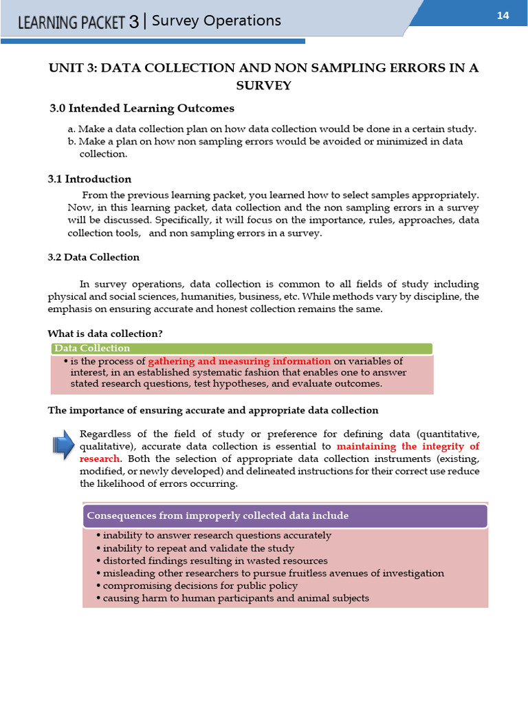 (LP3) Unit 3 - Data Collection and Non-Sampling Errors in A Survey ...