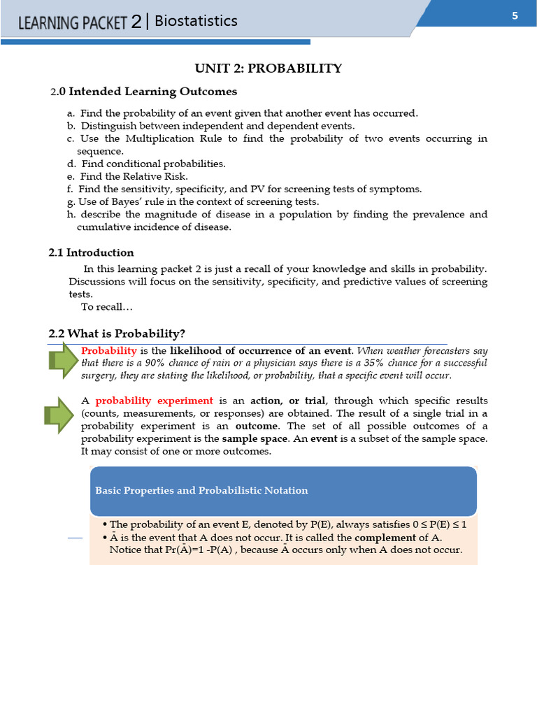 (LP2) Unit 2 - Probability - OE 2 | PDF | Sensitivity And Specificity ...
