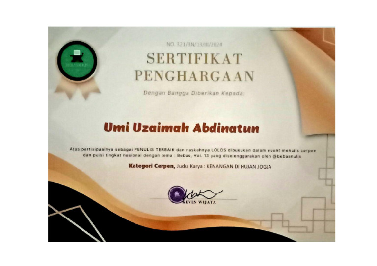 Penulis Cerpen Terbaik Tingkat Nasional 2024 | PDF