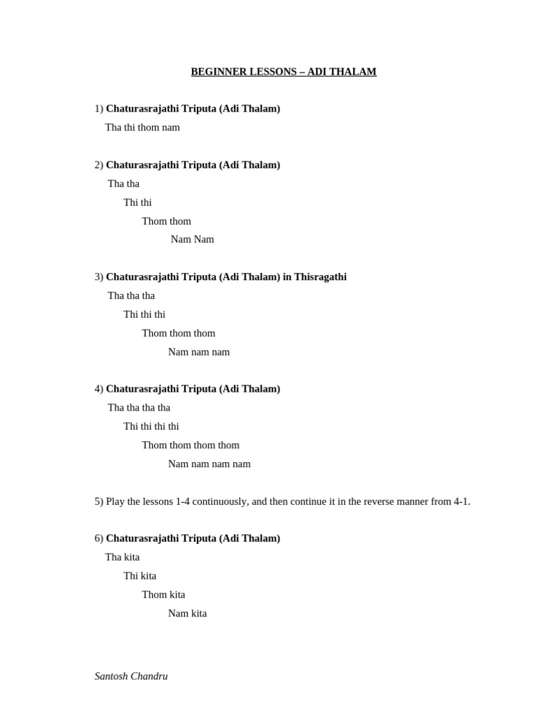 2 Beginner Lessons Adi Thalam | PDF