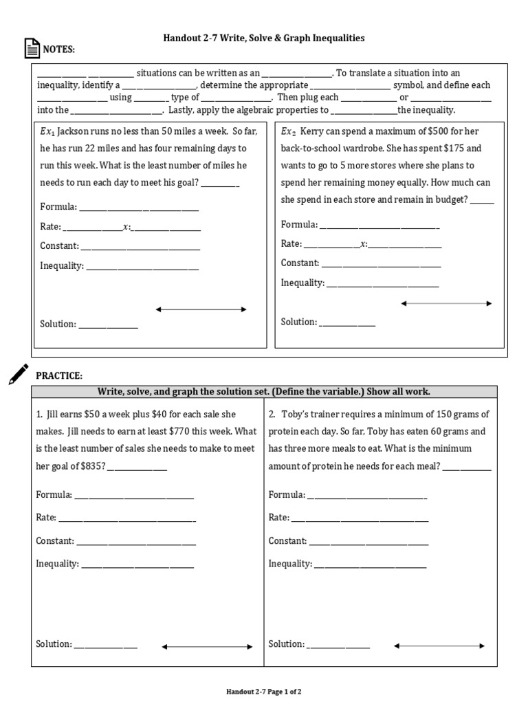 Handout 2-7 Write, Solve & Graph Inequalities-1 | PDF | Inequality ...