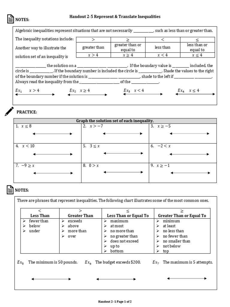 Handout 2-5 Represent & Translate Inequalities | PDF | Inequality ...