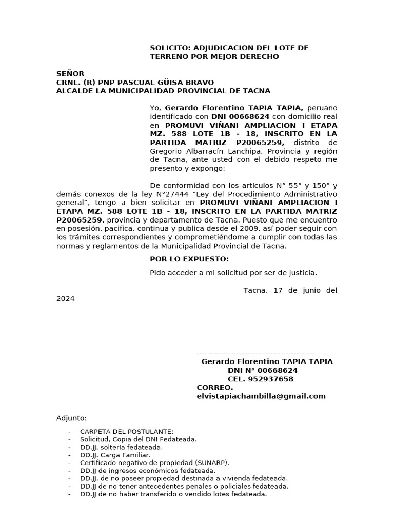 Solicito Adjudicacion-1 | PDF