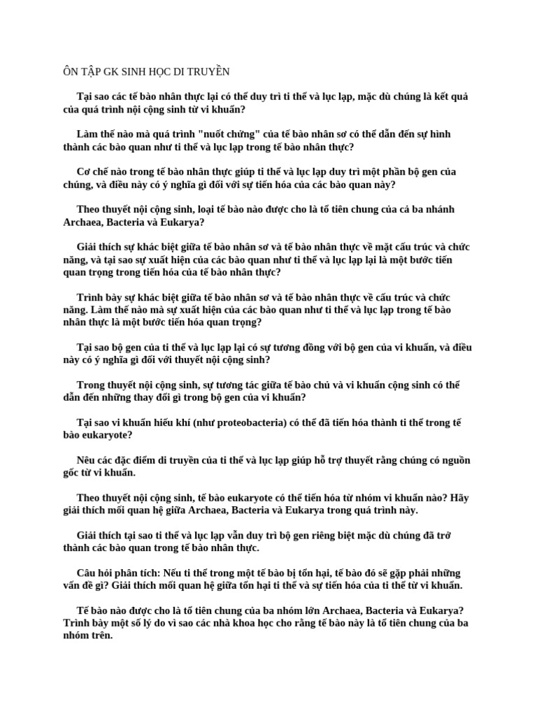 ÔN TẬP GK SINH HỌC DI TRUYỀN | PDF