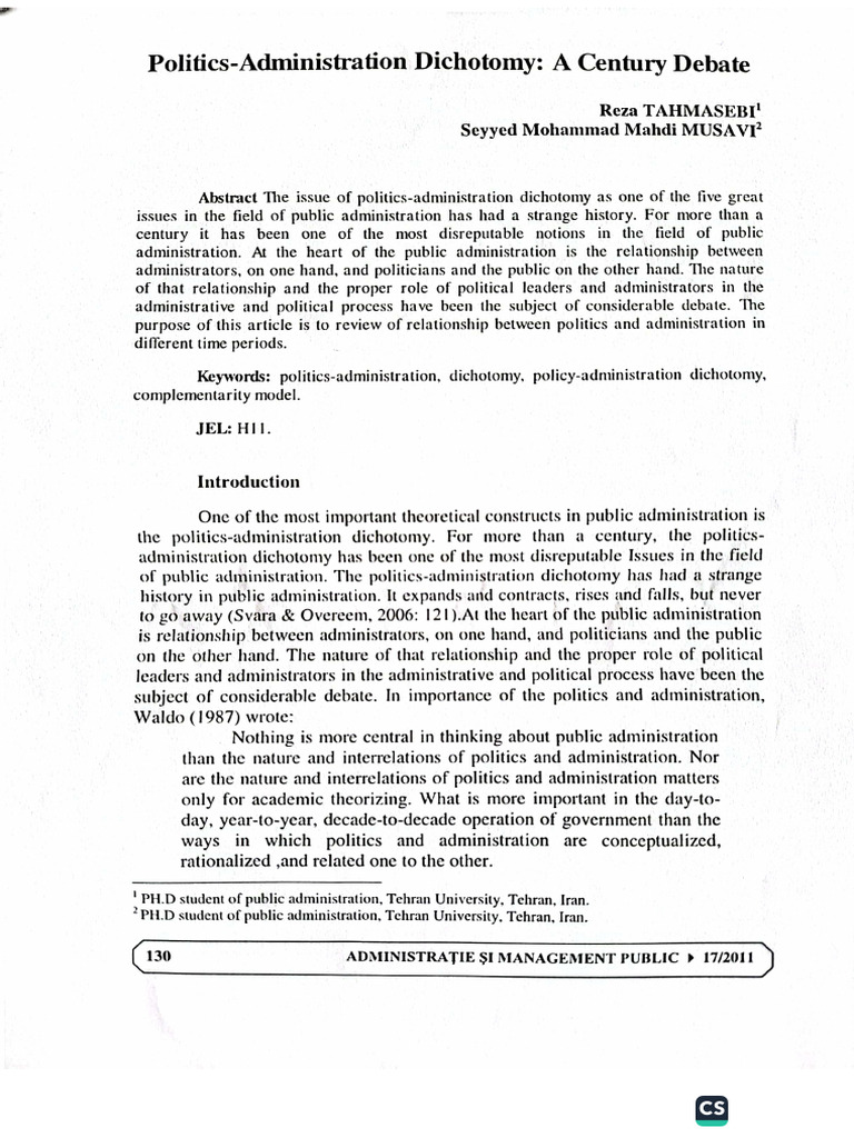Politics Administration Dichotomy a Century Debate | PDF