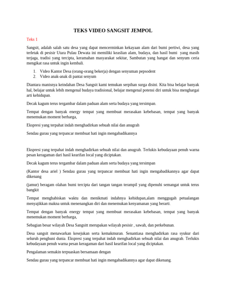 TEKS VIDEO SANGSIT JEMPOL | PDF