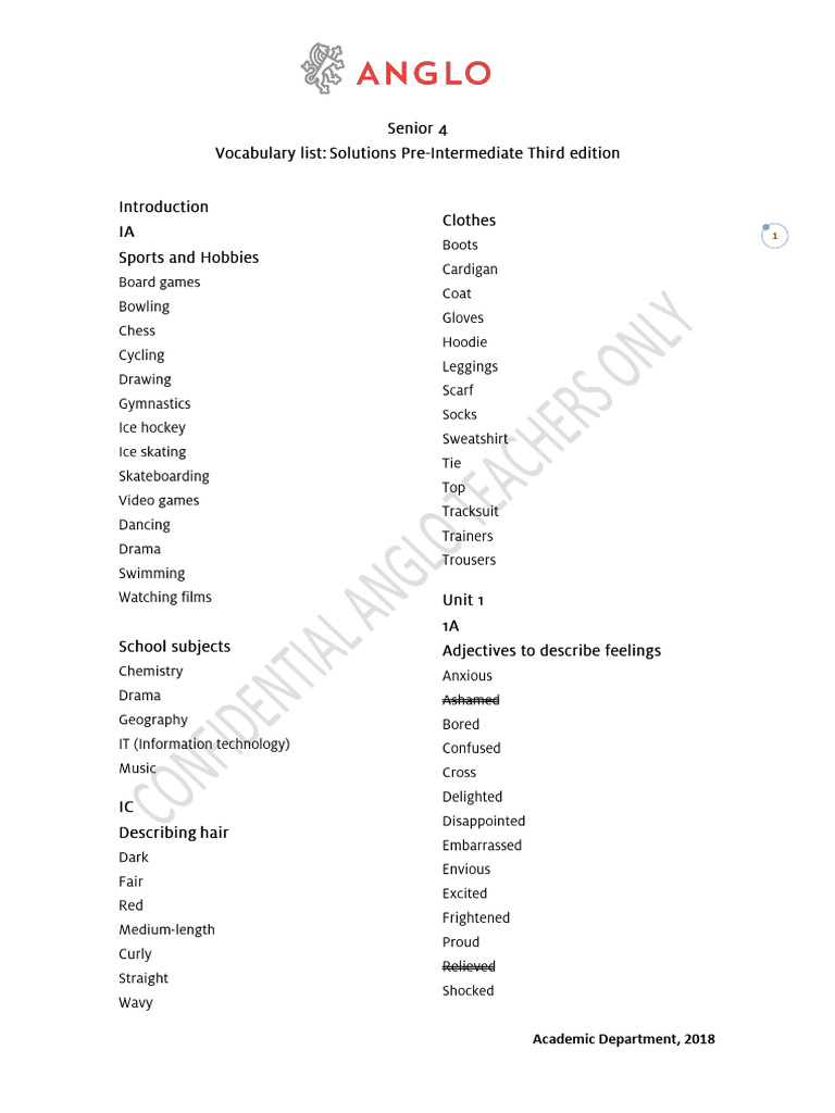 Senior 4 Vocabulary List | PDF