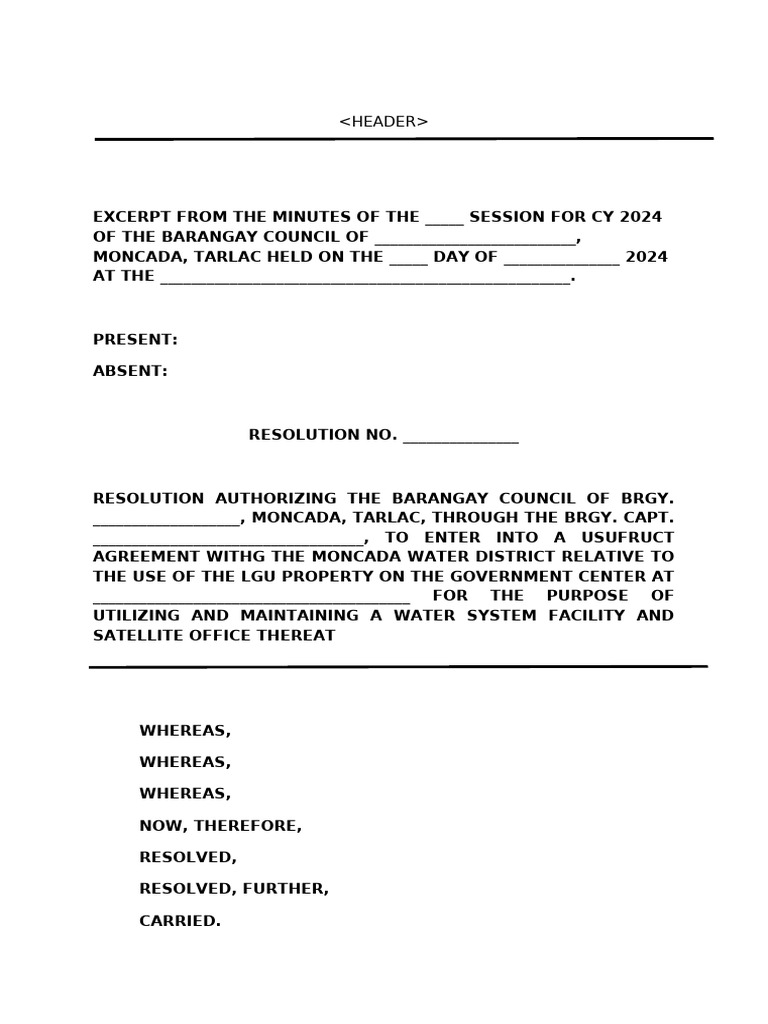 Barangay Council Resolution Template | PDF