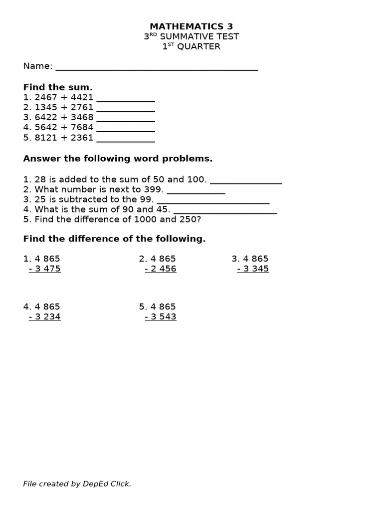 Math3 ST3 Q1 | PDF