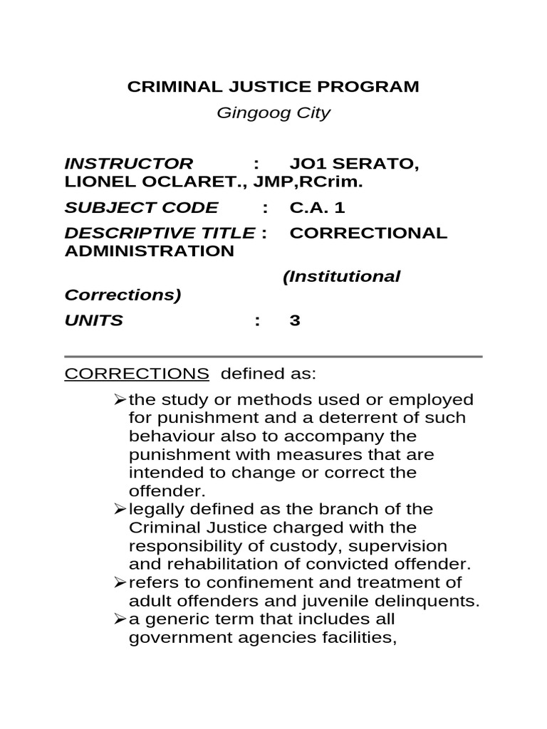 Institutional Correction | PDF | Crimes | Crime & Violence