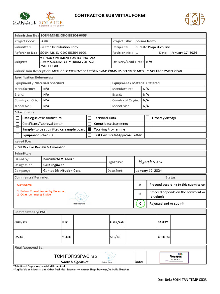 SOLN-MS-EL-GDC-BB304-0005 REV 1 METHOD STATEMENT FOR TESTING AND ...