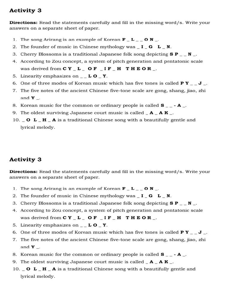 MAPEH Activity: Music | PDF