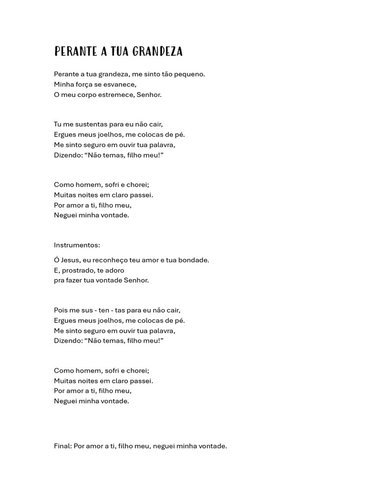 Perante A Tua Grandeza Letra | PDF