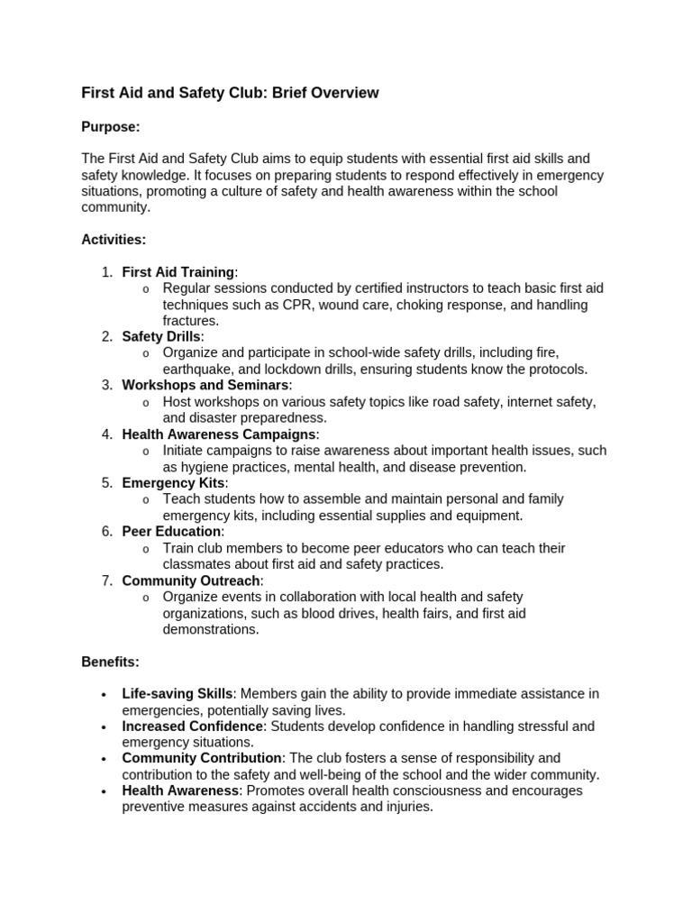 First Aid and Safety Club | PDF | First Aid | Emergency