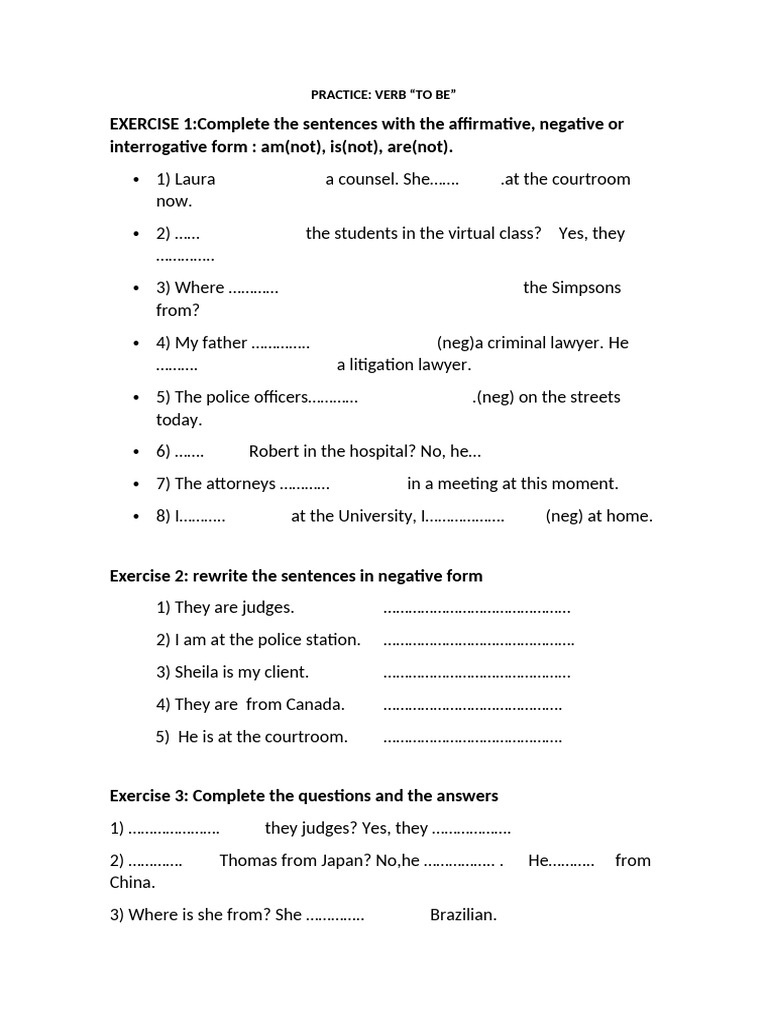 Practice Verb To Be | PDF