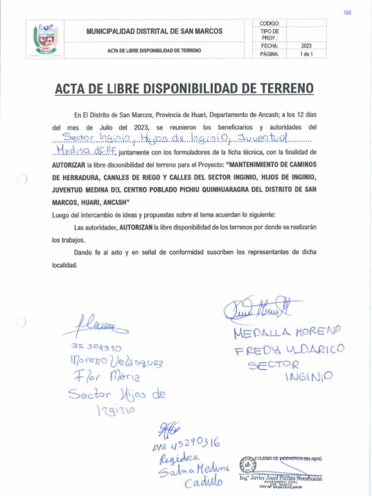 15. Acta de libre disponibilidad N°23 | PDF