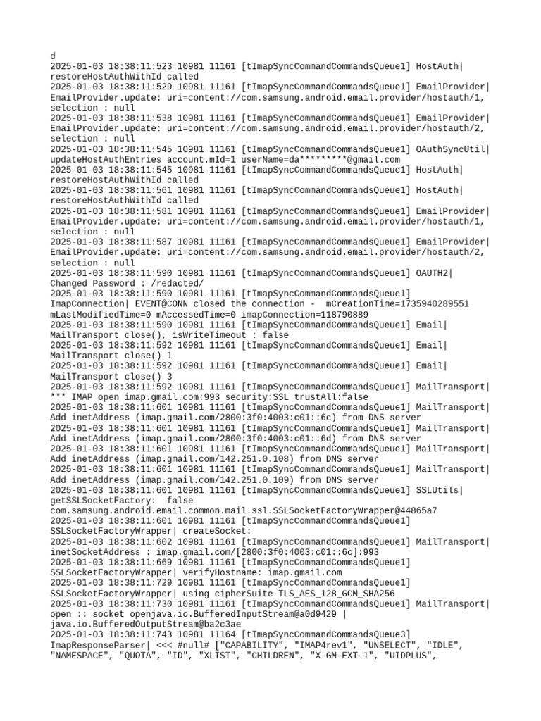 Email Sync Log Analysis | PDF | Internet Protocols | Software