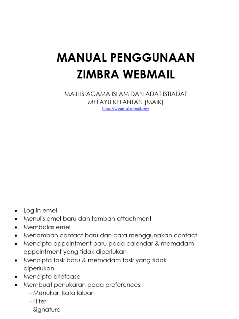 Manual Pengguna Zimbra Webmail | PDF
