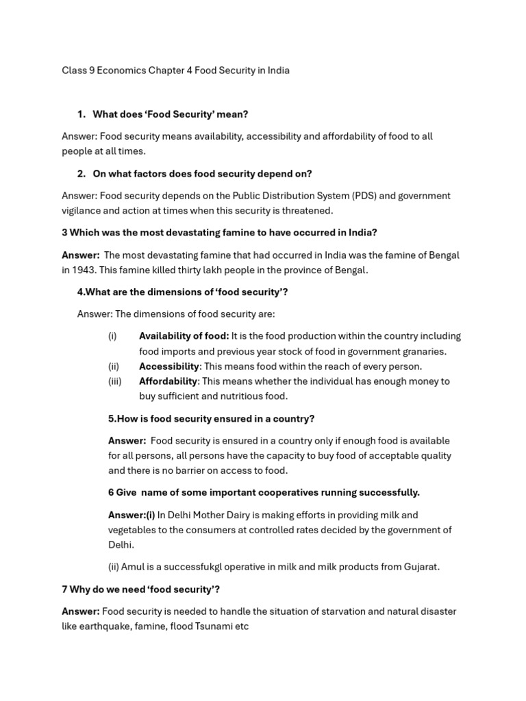 class 9 food security | PDF | Food Security | Economies