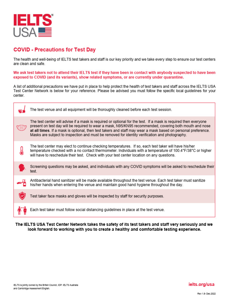 IELTS USA Test Center Network COVID Precautions For Test Day Dec2022 ...