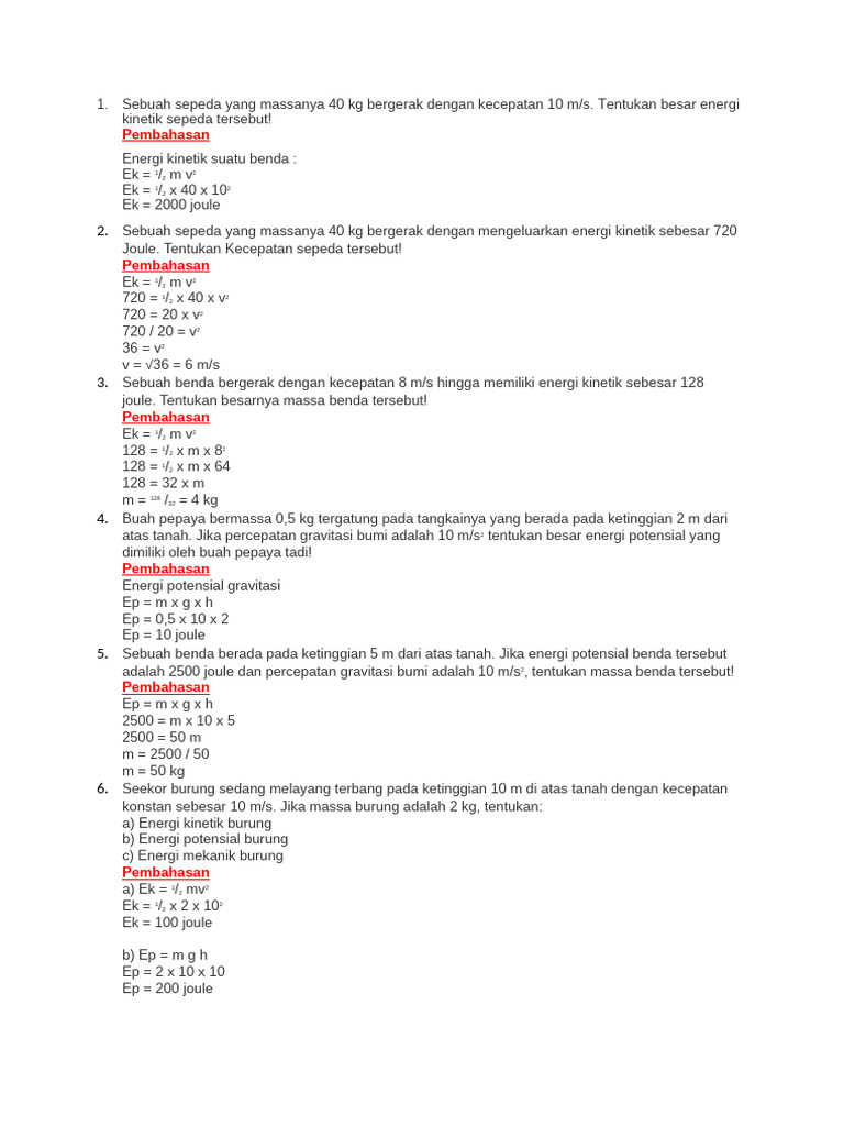 Energi Kinetik dan Potensial: Rumus dan Contoh Soal | PDF