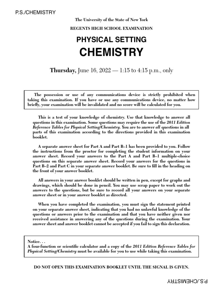 June 2022 Chemistry Regents Exam | PDF | Chemical Reactions | Reaction Rate