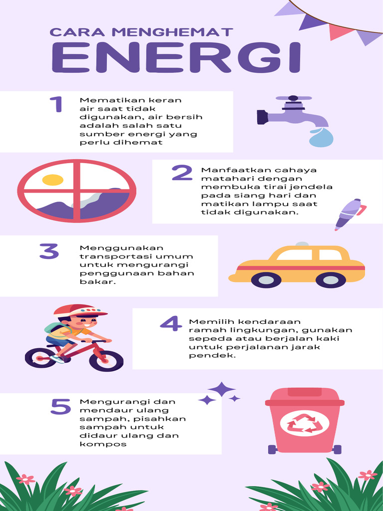 Infografis Cara Menghemat Energi Ungu Ilustratif | PDF