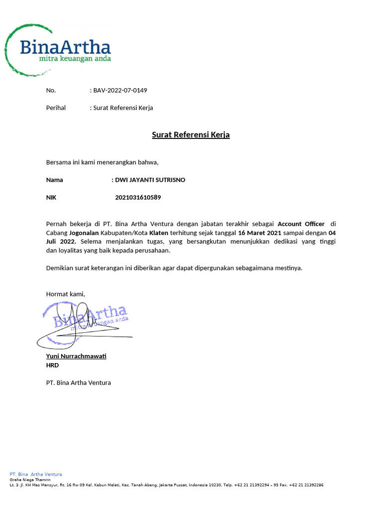 PAKLARING PT Bina Artha Ventura 1 | PDF