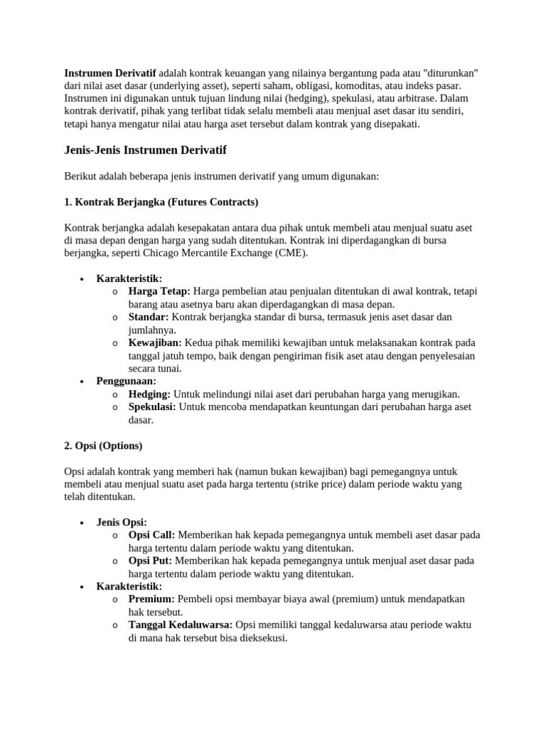 Jenis-Jenis Instrumen Derivatif | PDF