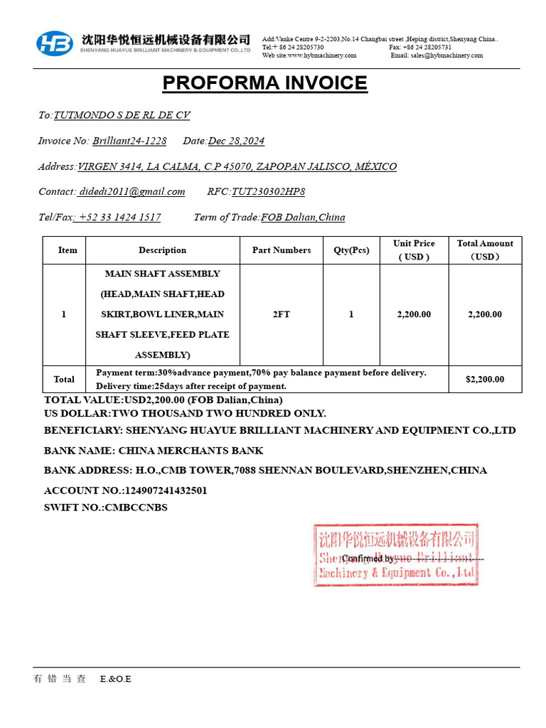 Proforma Invoice 2024-12-28 | PDF