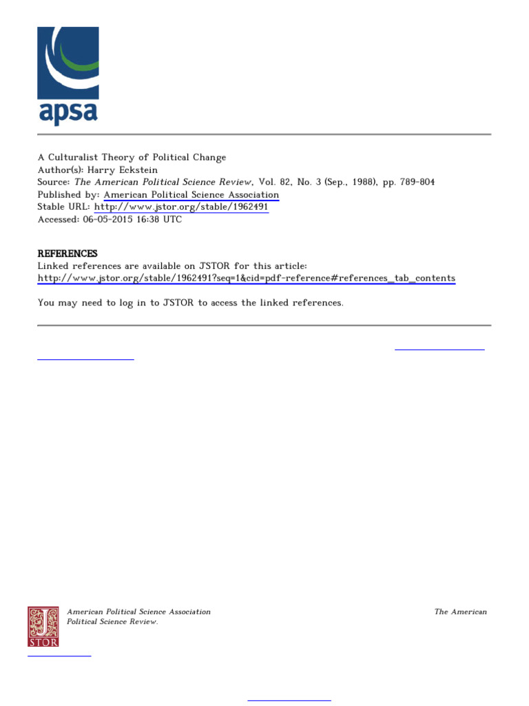 A Culturalist Theory of Political Change - Harry Eckstein | PDF ...