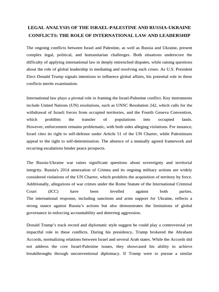 Legal Analysis of The Israel-Palestine and Russia-Ukraine Conflicts ...