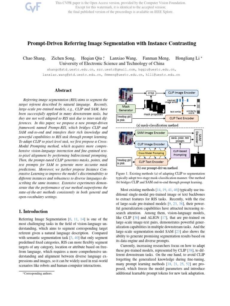 Shang Prompt-Driven Referring Image Segmentation With Instance Contrasting CVPR 2024 Paper | PDF ...