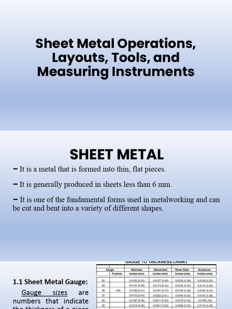 Unit 2. Sheet Metal Operations, Layouts, Tools and Measuring ...