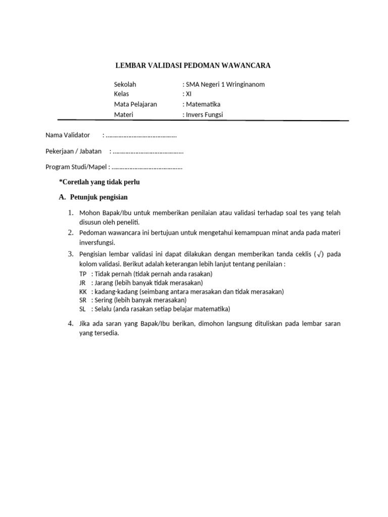 Harizma Lembar Validasi Pedoman Wawancara | PDF