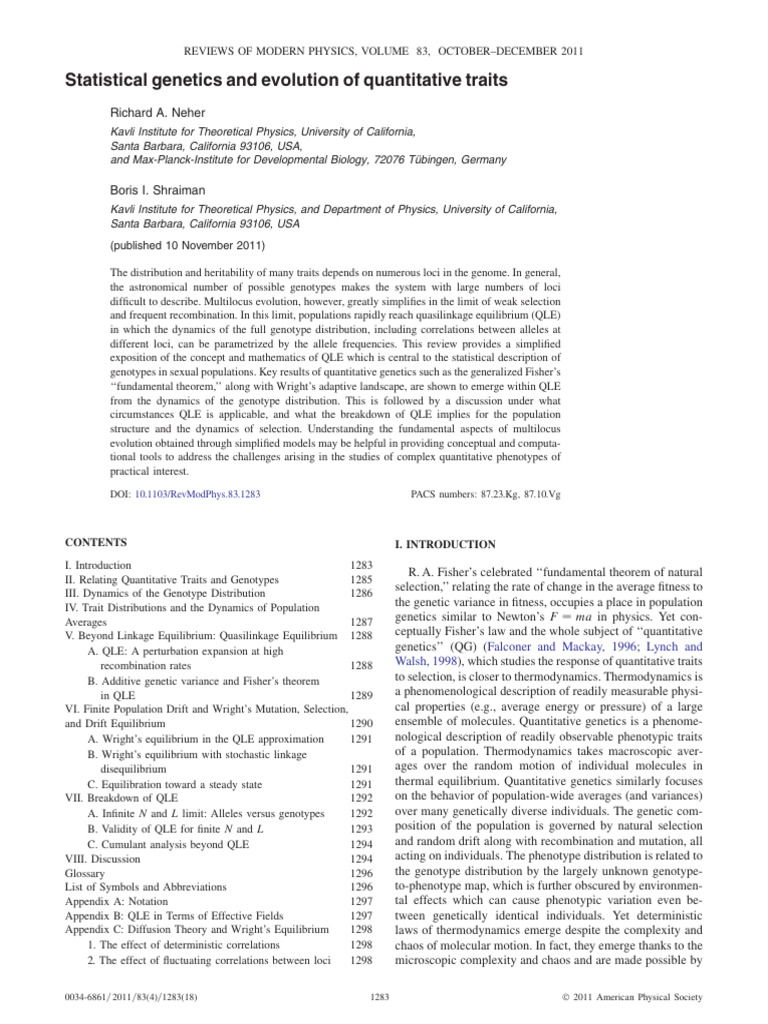 Neher and Shraiman - 2011 - Statistical Genetics and Evolution of ...