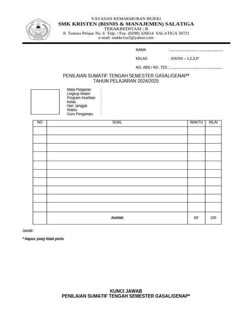 1. FORM SOAL PSTS MASTER (1) | PDF