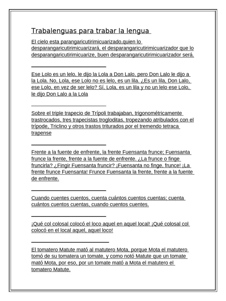 Trabalenguas para Trabar La Lengua | PDF