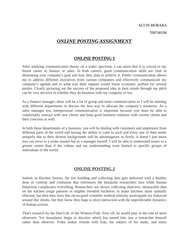 Online Posting Assignment - t00740196 | PDF | Communication | Narrative