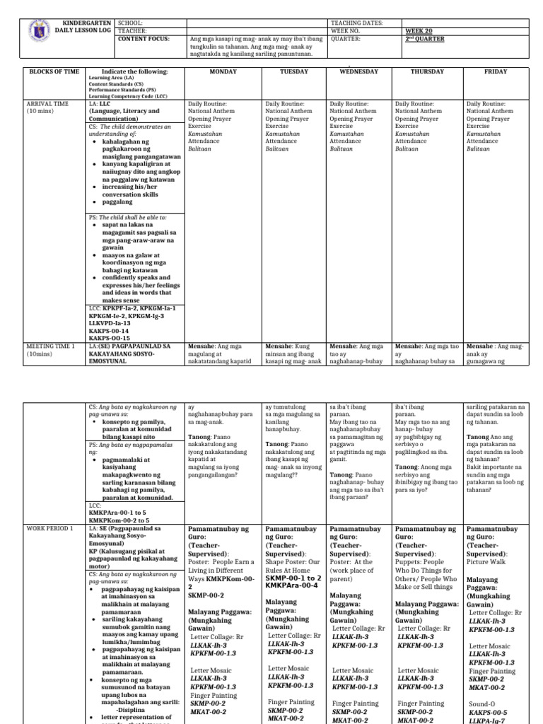 KINDER DLL Week 20 | PDF
