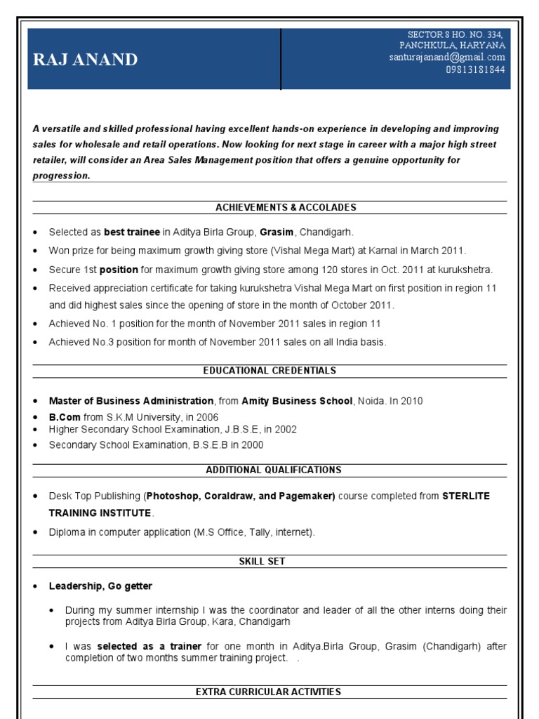 Raj Resume | PDF | Retail | Sales
