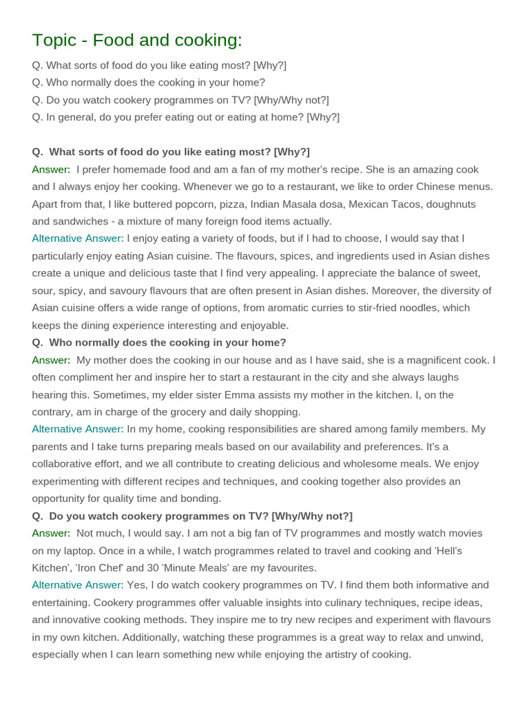 IELTS Spe P1 - Topic Food and Cooking | PDF | Asian Cuisine | Restaurants