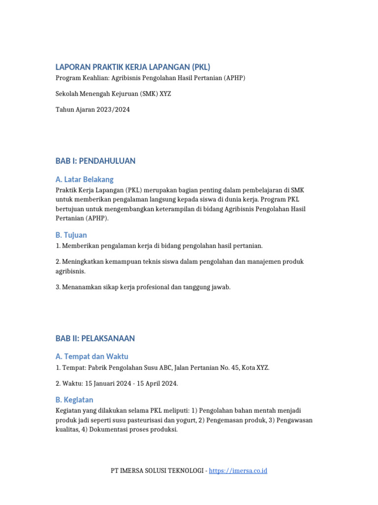 Contoh Laporan PKL APHP | PDF