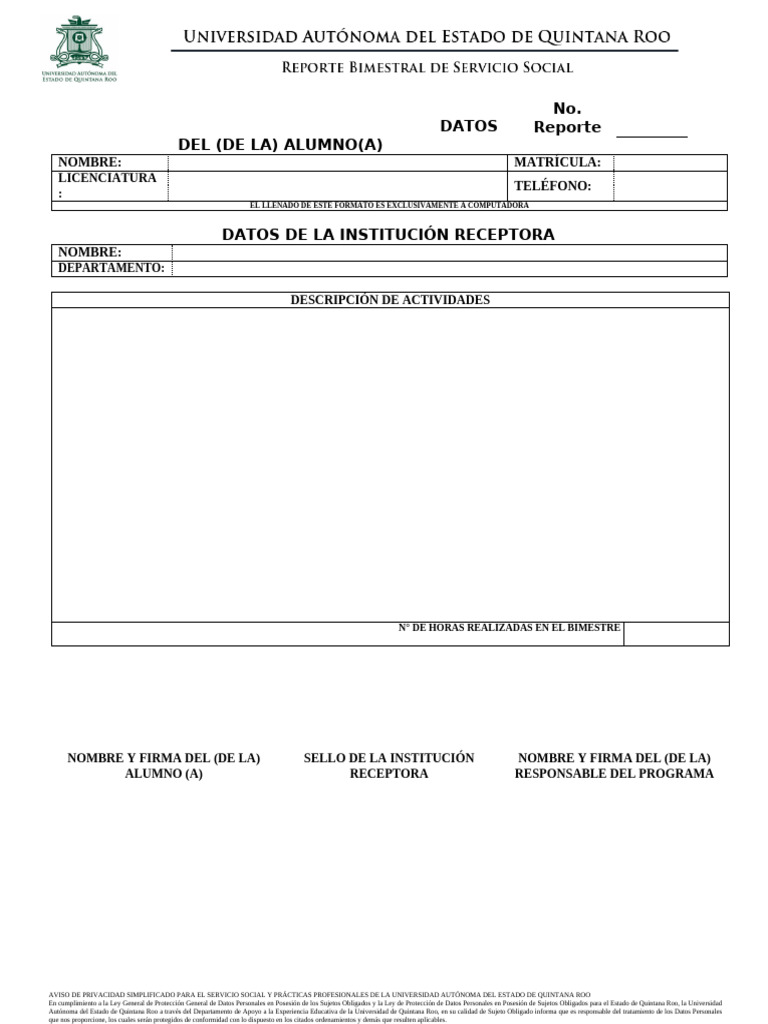 PGSS-F003A Reporte Bimestral de Actividades de SS (A) | PDF