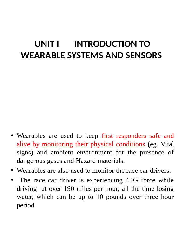 Unit I Introduction To Wearable Systems and Sensors | PDF ...