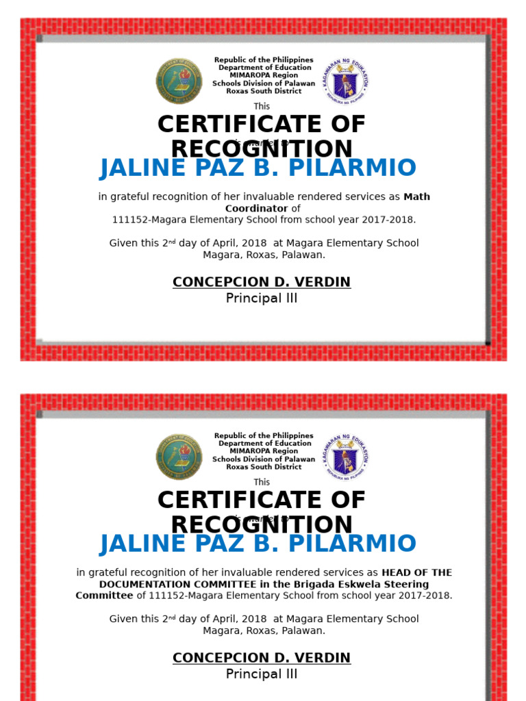 Certificate of Math Coor 2017-2018 | PDF