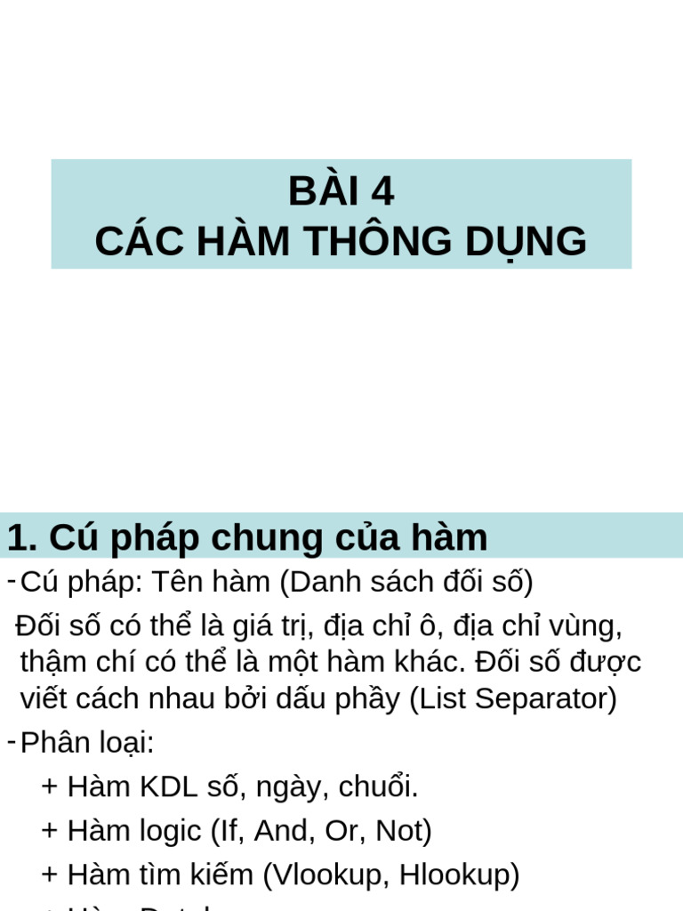 Excel Bai 4 Cac Ham Trong Excel | PDF