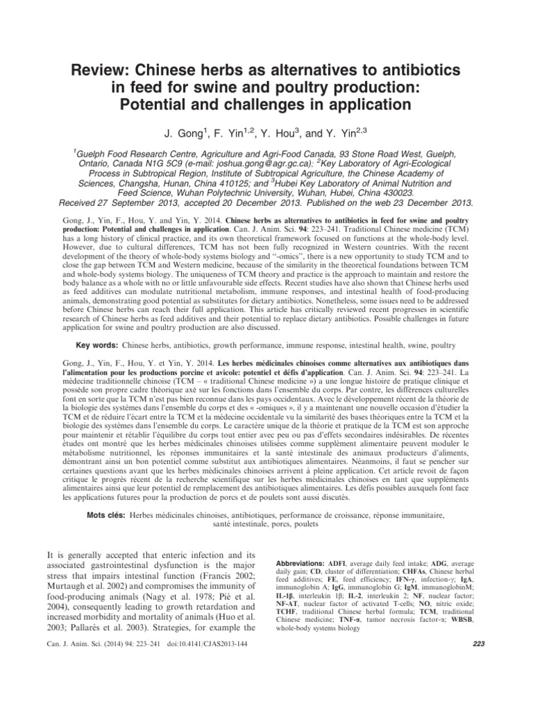 Chinese herbs as alternatives to antibiotics in feed for swine and ...