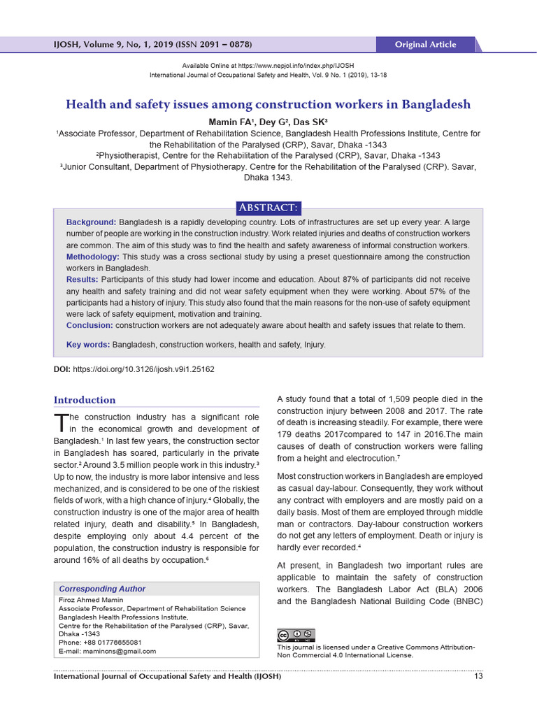Health and Safety Issues Among Construction Worker | PDF | Occupational ...