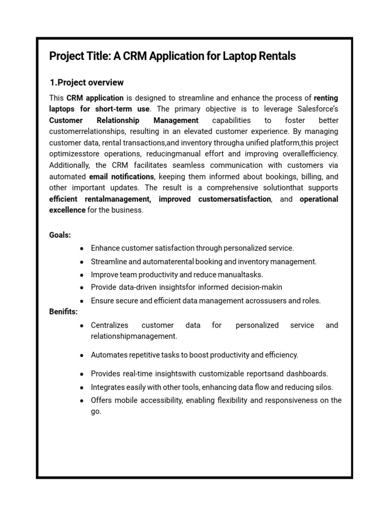 A CRM Application For Laptop Rentals Document | PDF | Customer ...